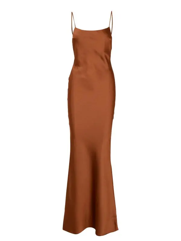 Andamane Light Satin Spaghetti Strap Gown - Bronze