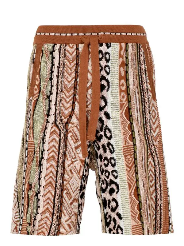 LANEUS Jacquard Knit Drawstring Waist Shorts - Caramel