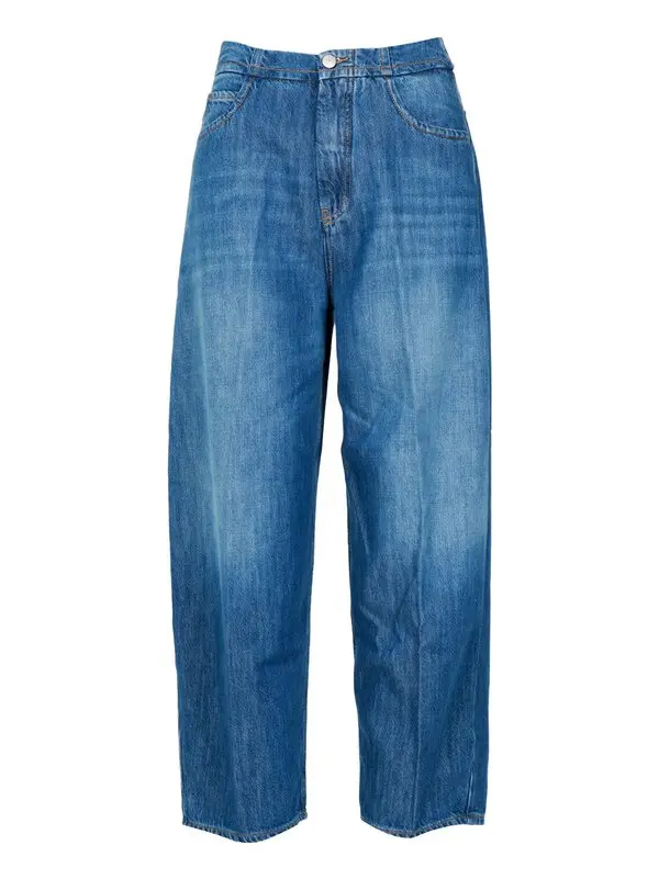 PEOPLE Barrel Crop Leg Denim Pants - Medium Denim