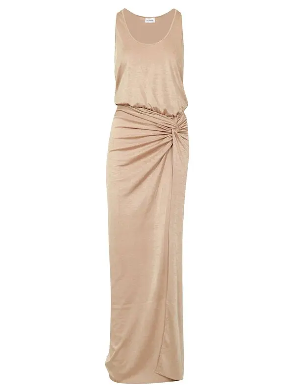 Andamane Maxi Dress With Gathered Knot Detail - Gold