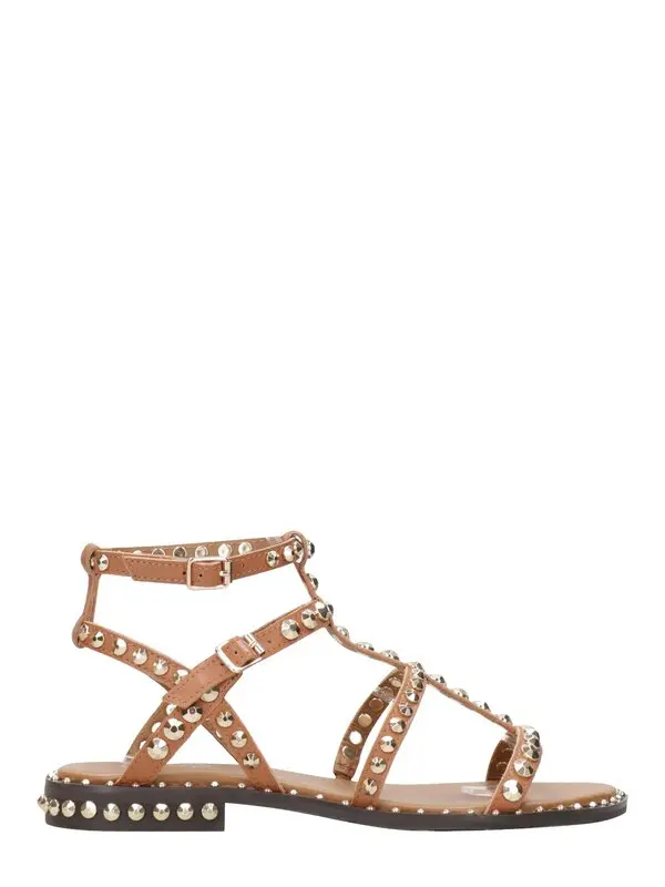 Ash Studded Leather Ankle Strap Sandals - Cinnamon