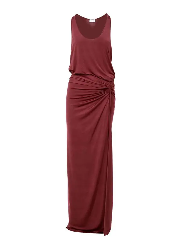 Andamane Maxi Dress With Plunging Neckline And High Slit - Rust