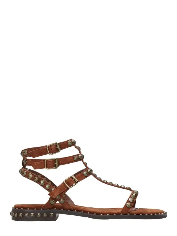 Ash Embellished Suede Gladiator Sandals With Buckled Ankle Straps - Clay