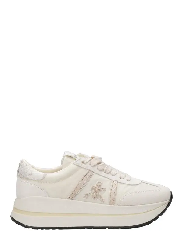 Premiata Leather And Technical Fabric Platform Sneakers - White
