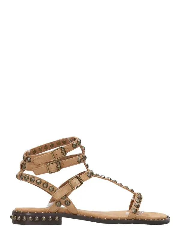 Ash Studded Leather Ankle Strap Sandals - Beige+bronze