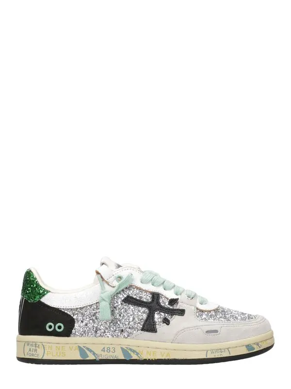 Premiata Lace-up Glitter Detail Sneakers - Silver+green