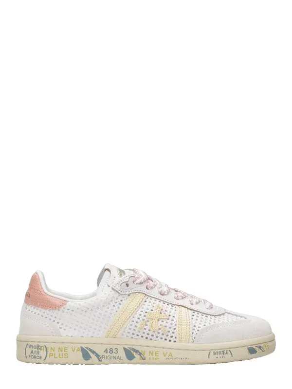 Premiata Leather And Suede Sneakers With Mesh Workmanship - White+beige+pink