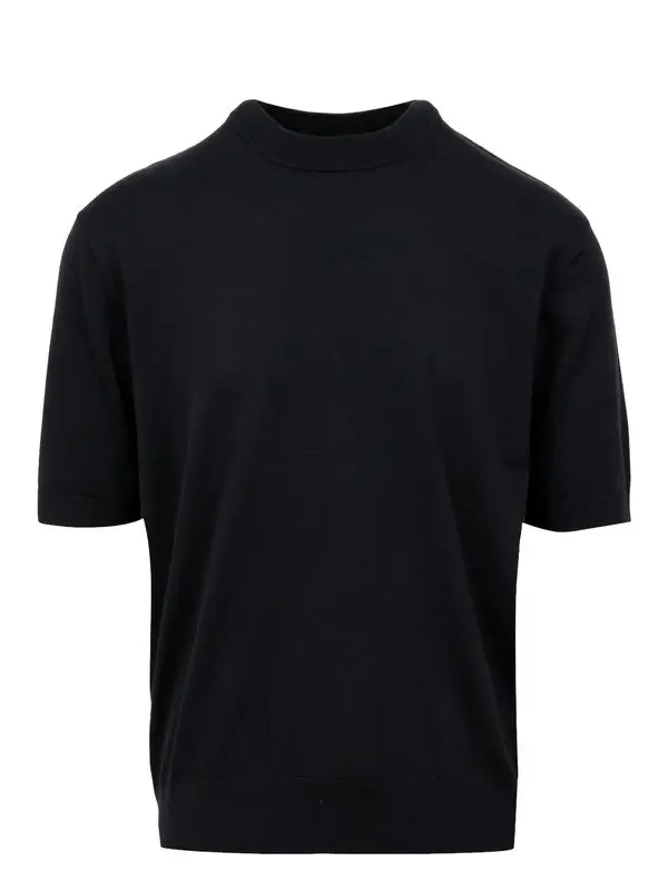 LANEUS Knitted Cotton T-shirt - Black