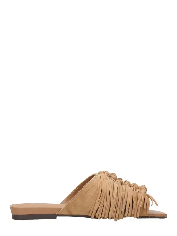 Ash Suede Fringed Flat Sandals - Mocha