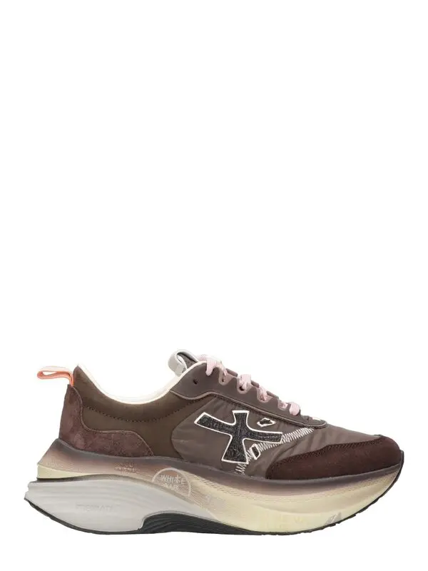 Premiata Technical Fabric And Suede Lace-up Sneakers With Embossed Logo - Brown