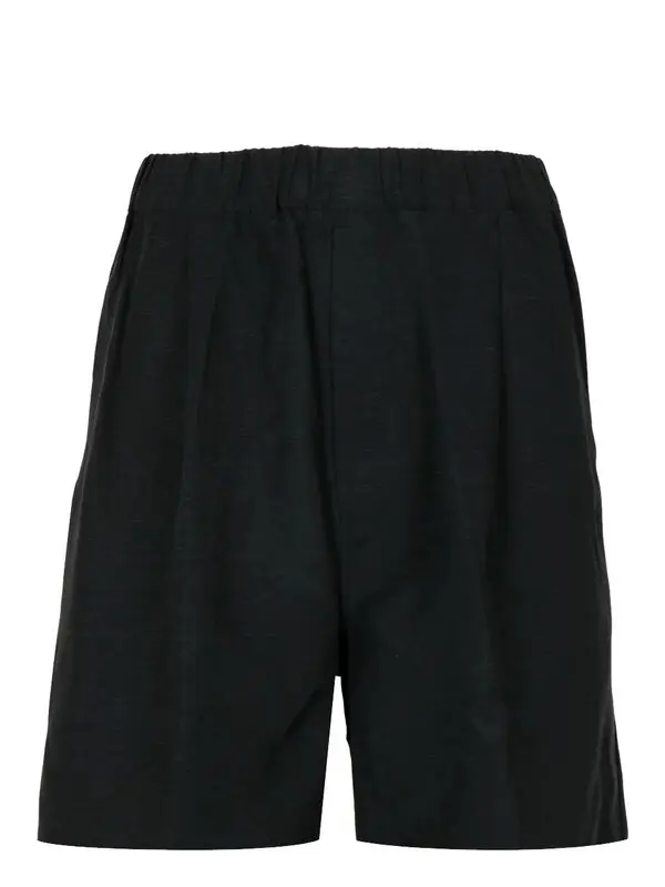 LANEUS Linen Blend Wide Leg Shorts - Black