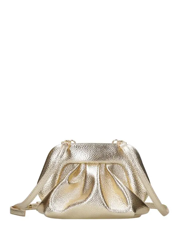THEMOIRE Metallic Faux Leather Clutch With Shoulder Strap - Gold