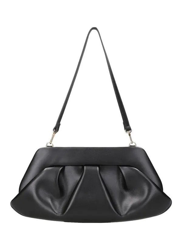 THEMOIRE Faux Leather Clutch With Shoulder Strap - Black