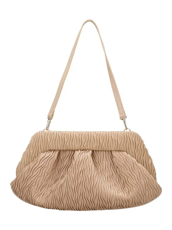 THEMOIRE Ruched Apple Leather Handbag With Shoulder Strap - Sand
