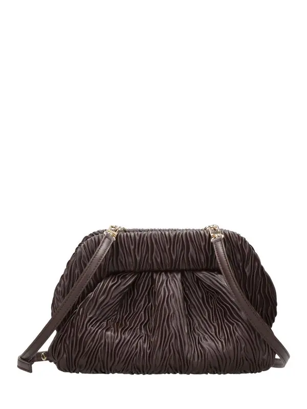 THEMOIRE Ruched Faux Leather Bag - Chocolate