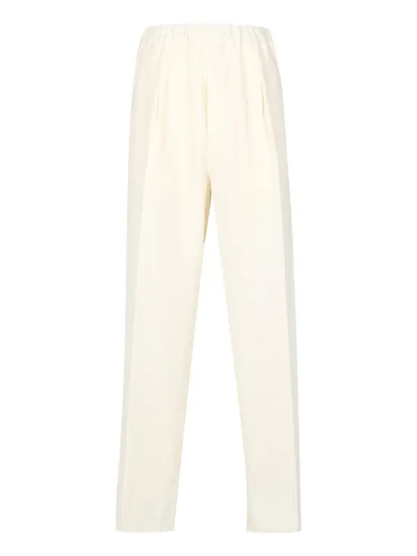 LANEUS Linen Blend Straight Leg Trousers - Cream