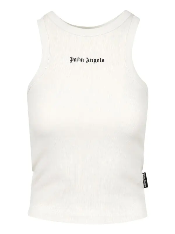 Palm Angels Ribbed Cotton Blend Tank Top - White+black
