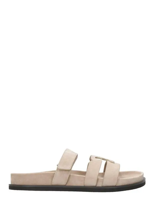 Tory Burch Suede Slide Sandals With Double-t Inlay - Rock
