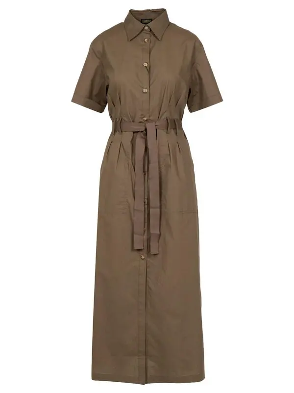 BLAUER. Cotton Belted Shirt Dress - Olive