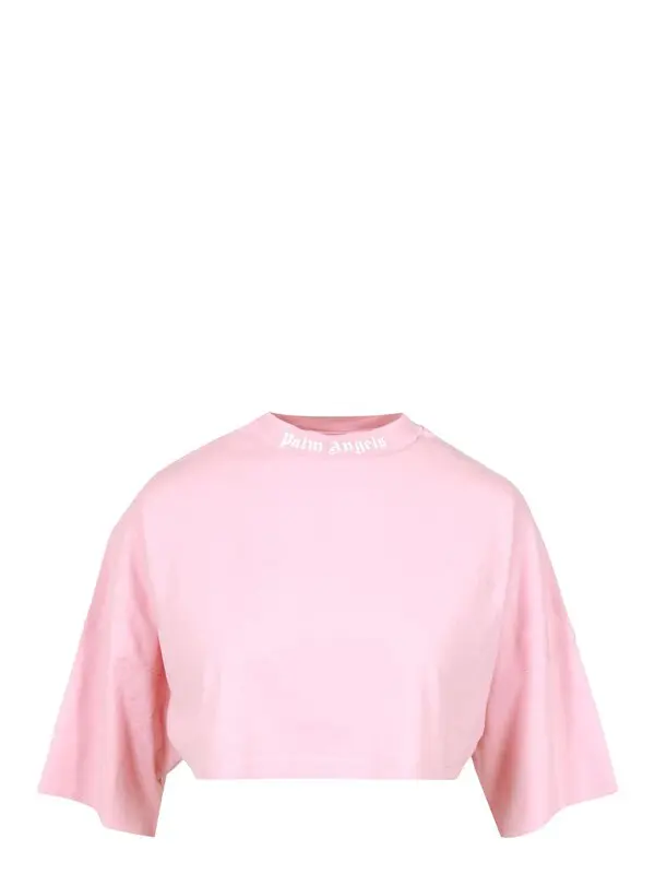 Palm Angels Cropped T-shirt With Back Logo - Pink+white