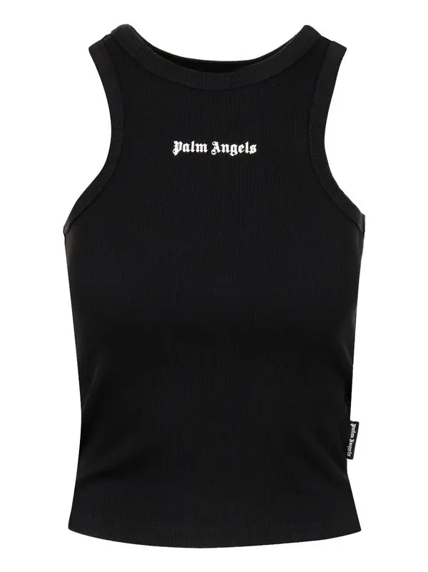 Palm Angels Ribbed Cotton Blend Tank Top - Black+white