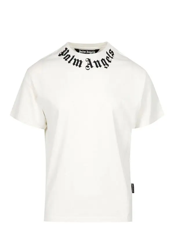 Palm Angels Cotton Blend Crewneck T-shirt With Logo - Bianco+nero