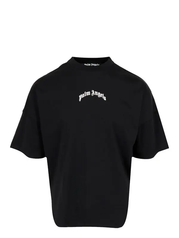 Palm Angels Cotton Crewneck T-shirt With Logo Detail - Nero+bianco
