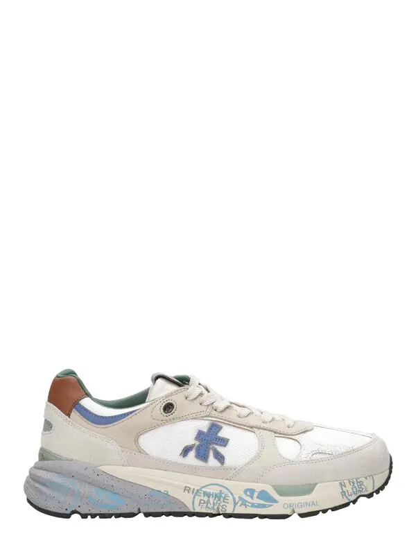 Premiata Leather And Suede Sneakers With Technical Fabric Inserts - Bianco+beige+ghiaccio