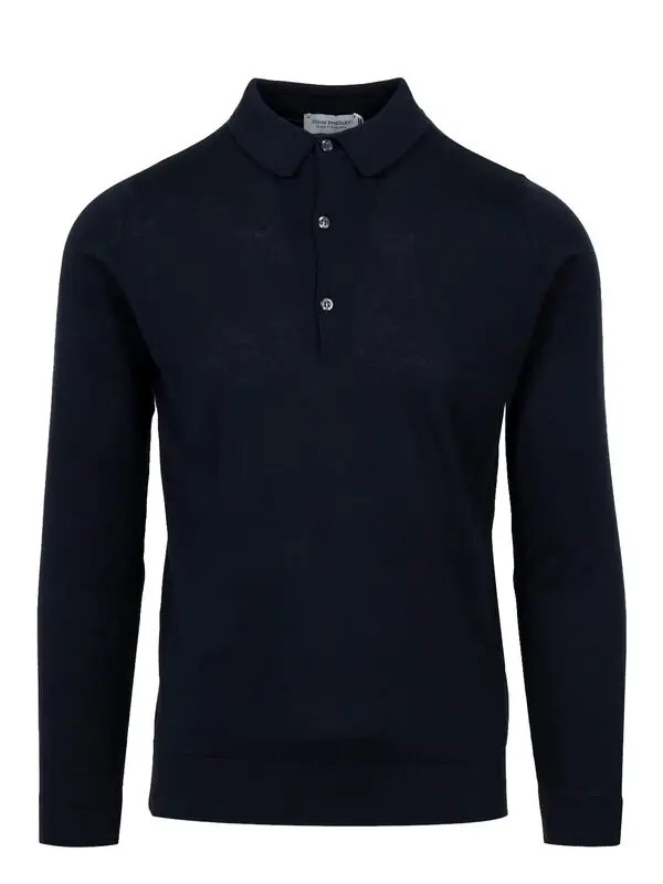 John Smedley Sea Island Cotton Long Sleeve Polo Shirt - Navy