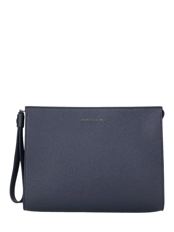 ORTIGNI Grained Leather Wristlet - Blu Navy