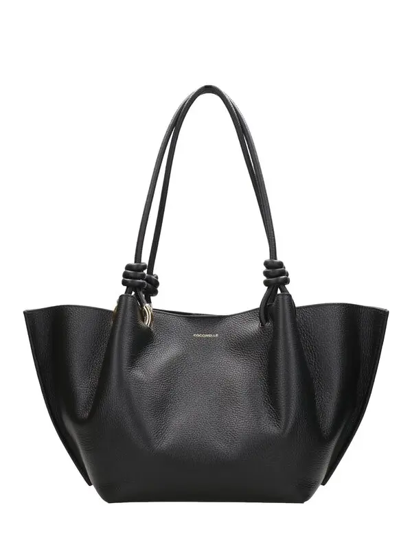 COCCINELLE Grained Leather Shoulder Bag With Knotted Handles - Nero