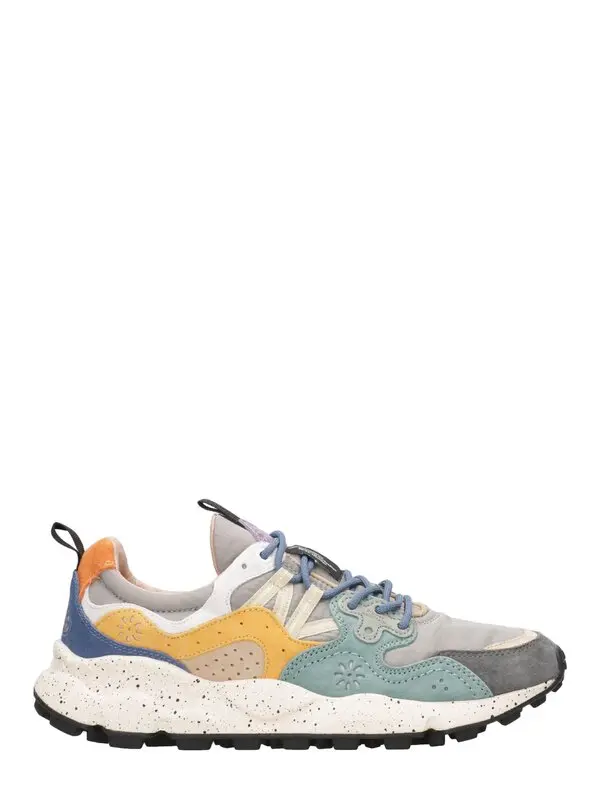 FLOWER MOUNTAIN Suede And Technical Fabric Sneakers With Logo Detailing - Grigio+petrolio+arancio