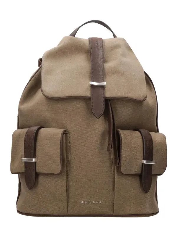 ORTIGNI Cotton Canvas And Leather Backpack - Moro