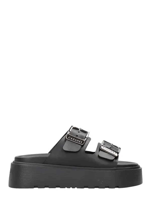 Casadei Leather Platform Sandals With Double Buckle Detail - Nero