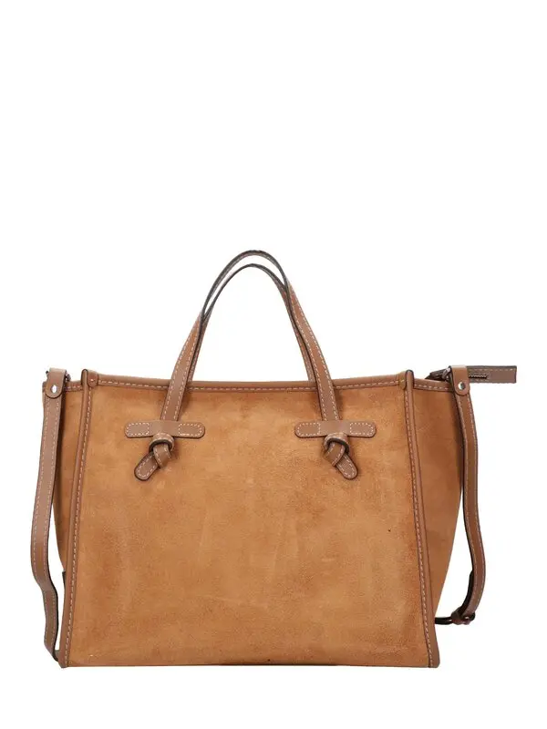MARCELLA Suede Tote Bag With Leather Details - Caramel