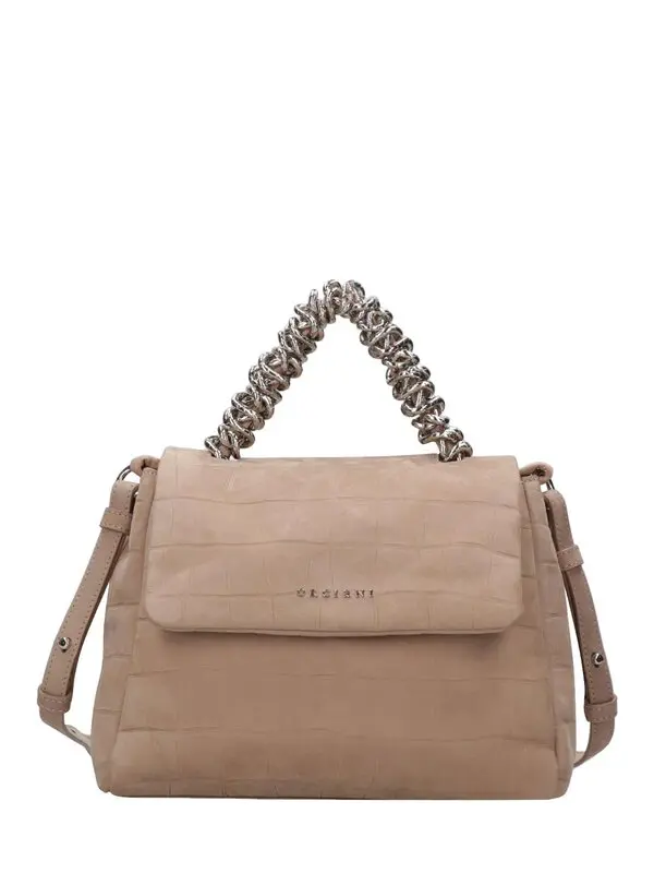ORTIGNI Nubuck Leather Handheld Bag With Coconut Print - Beige