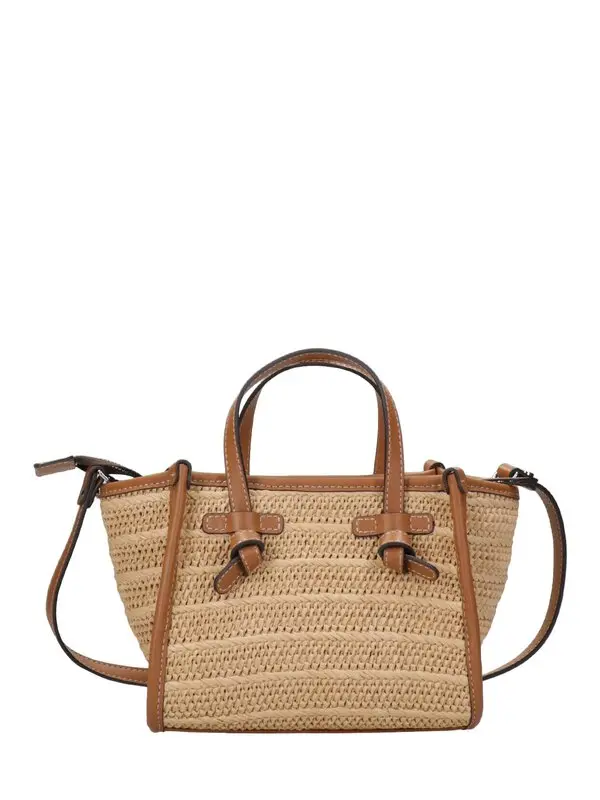MARCELLA Raffia And Leather Top Handle Bag - Natural