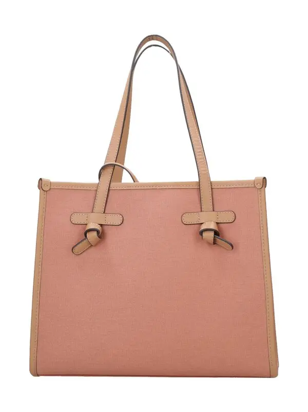MARCELLA Canvas And Leather Tote Bag With Knotted Handles - Dust Pink+beige