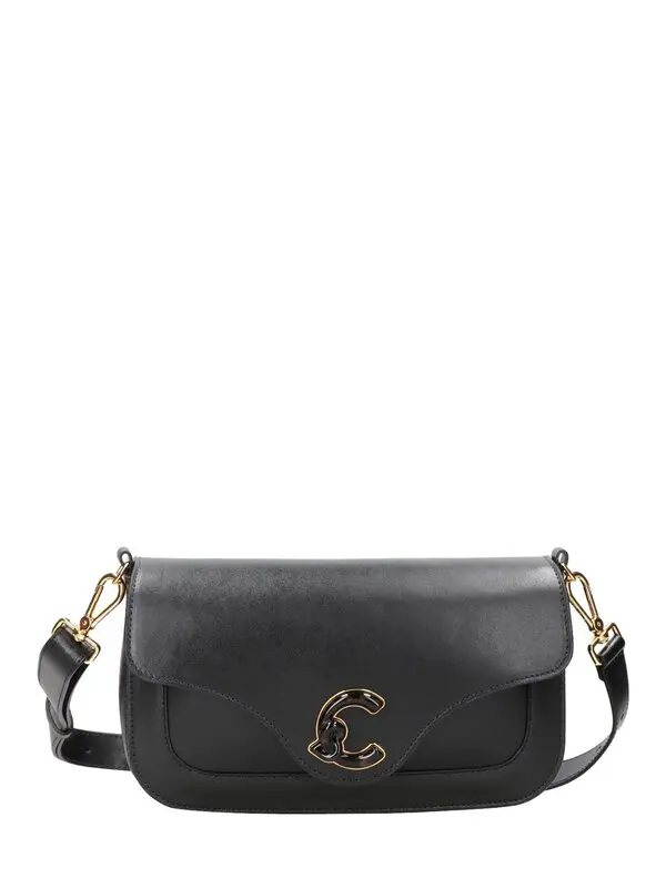 COCCINELLE Grained Leather Shoulder Bag With Gold Logo Detail - Nero