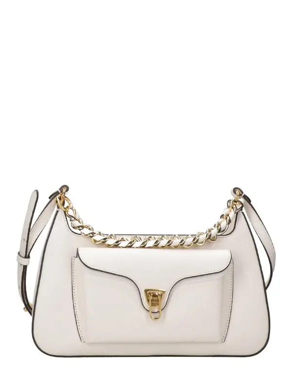 COCCINELLE Grained Leather Bag With Metal Chain And Pearl Shoulder Strap - Perla