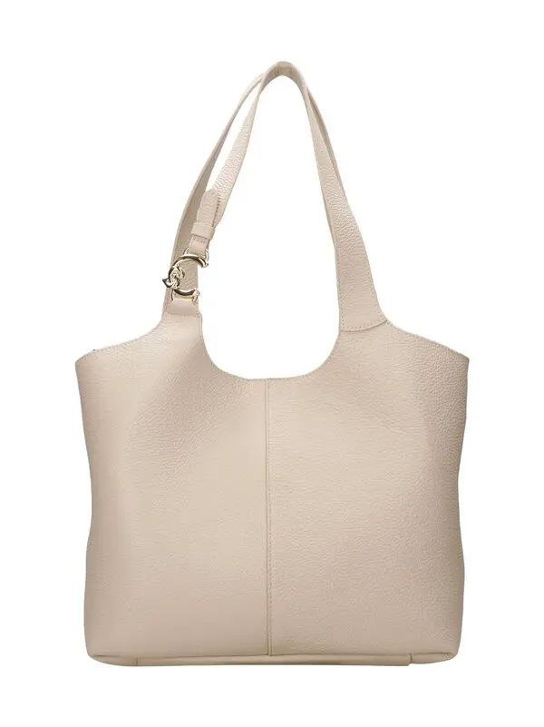 COCCINELLE Leather Tote Bag With C-me Logo Detail - Sabbia
