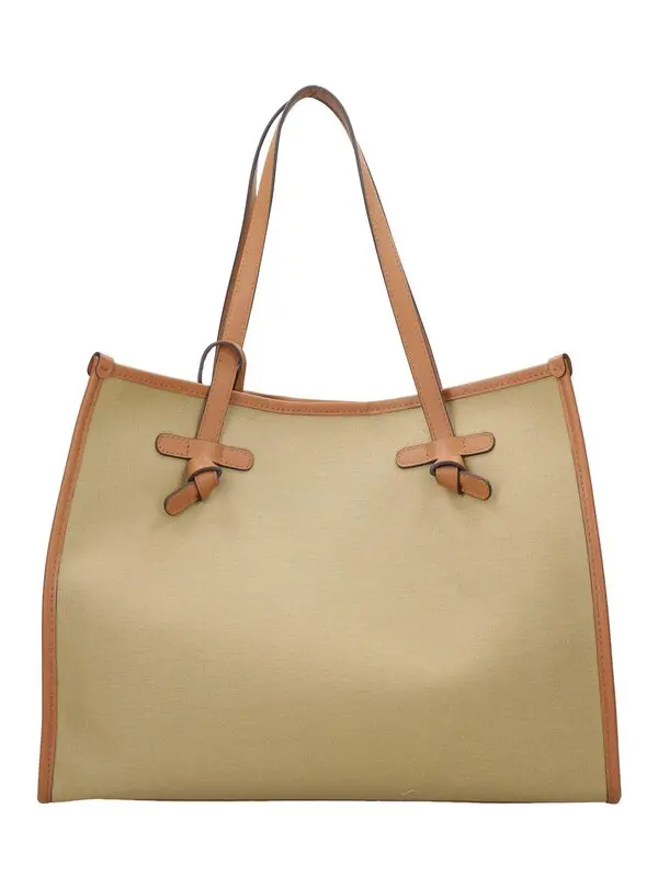 MARCELLA Canvas And Leather Tote Bag - Tortora+corda+caramello