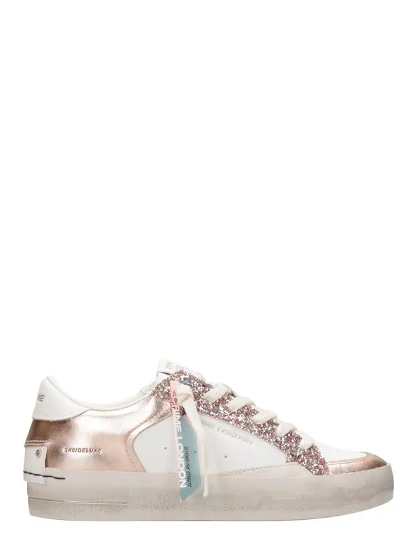 CRIME LONDON Leather And Glitter Sneakers - Bianco+oro Rosa