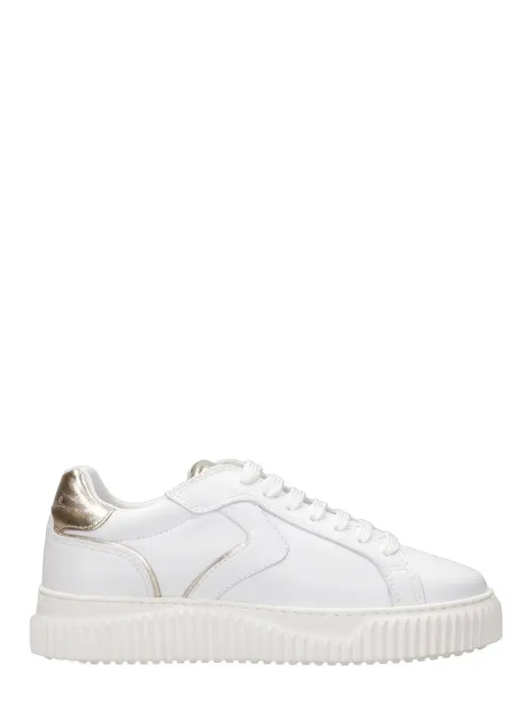 VOILE BLANCHE Leather Lace-up Sneakers With Metallic Heel Detail - Bianco