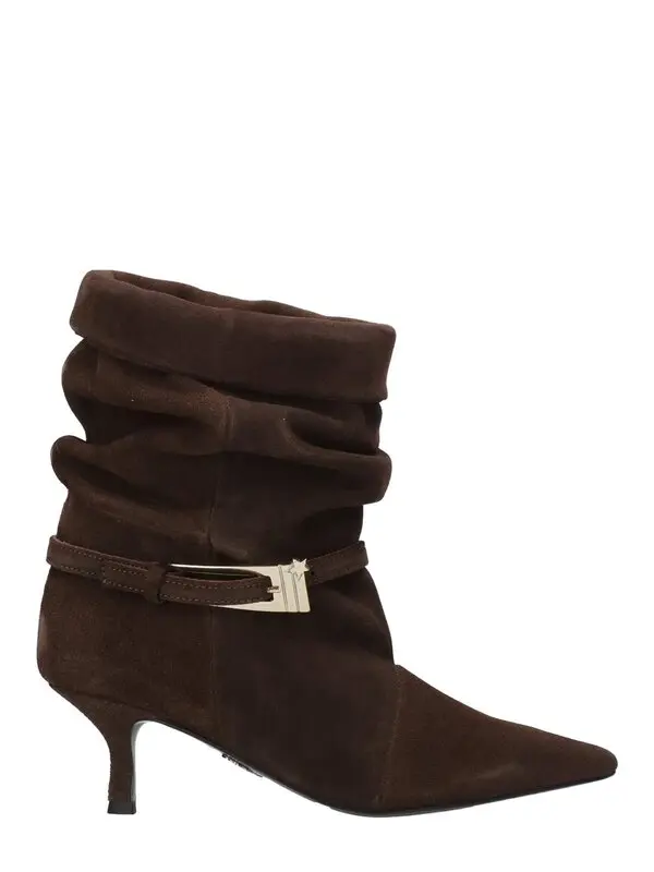 ANIYE BY Suede Leather Ankle Boots With Gold Buckle Detail - Brown