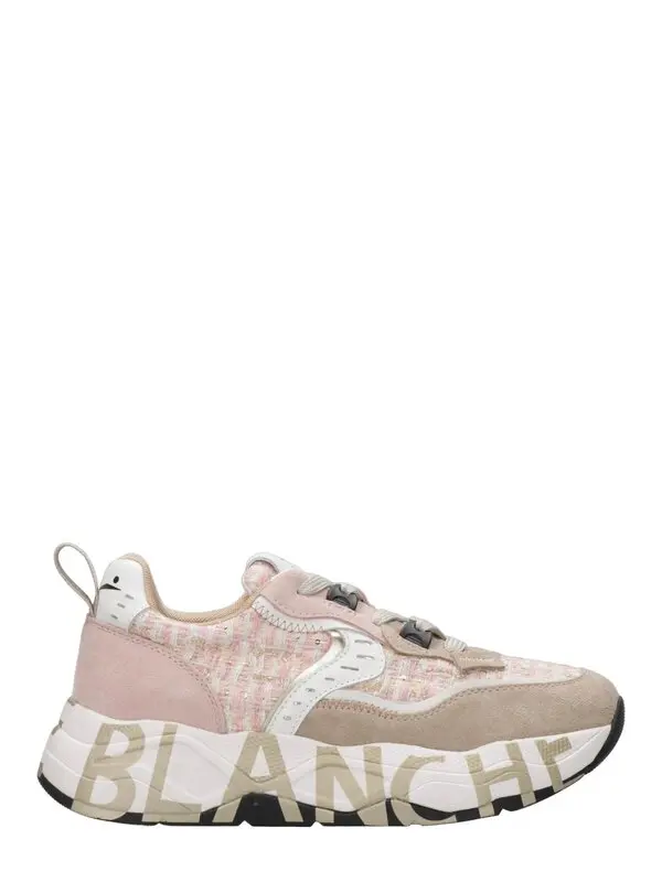 VOILE BLANCHE Technical Fabric And Suede Sneakers With Sequins - Rosa+beige
