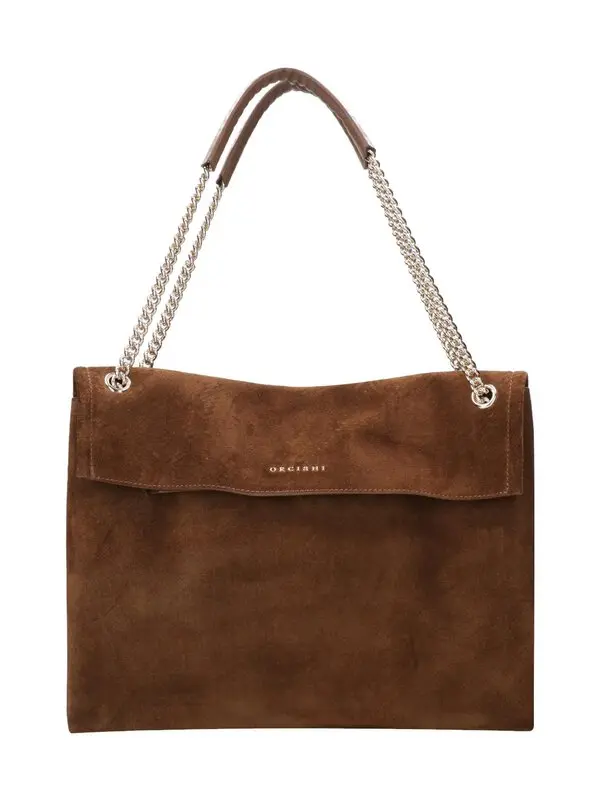 ORTIGNI Suede Fringed Shoulder Bag With Chain Strap - Cocoa