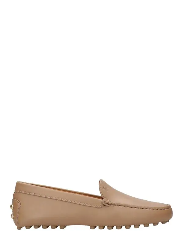 TOD'S Embossed Monogram Calfskin Leather Loafers With Gold Tone Grommets - Moka