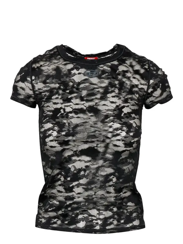 DIESEL® Stretch Lace Camouflage Print Short Sleeve Top - Nero
