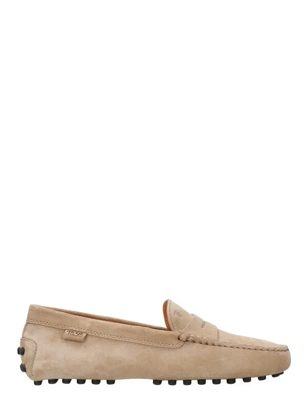 TOD'S Suede Calfskin Monogram Logo Driving Loafers - Tabacco Chiaro